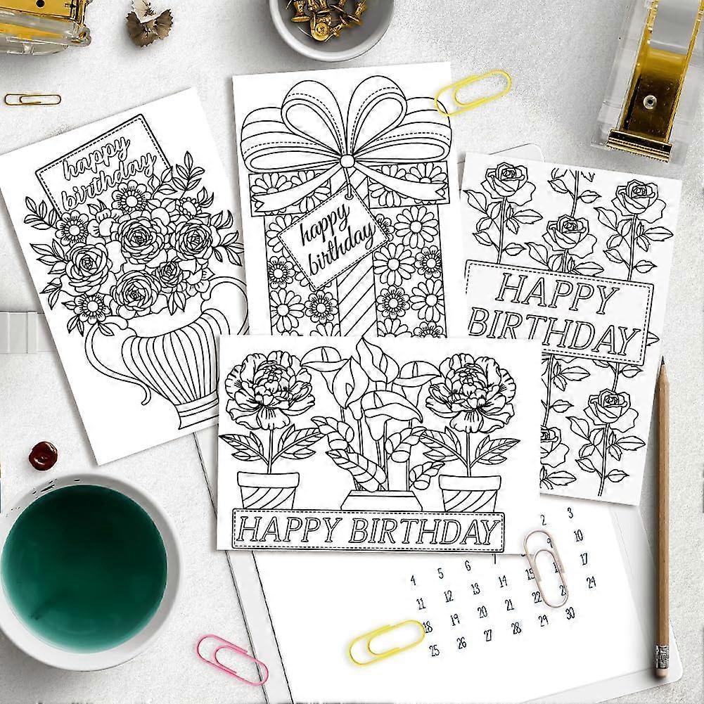 10Pcs Birthday Coloring Greeting Cards Happy Birthday Painting Greeting ...