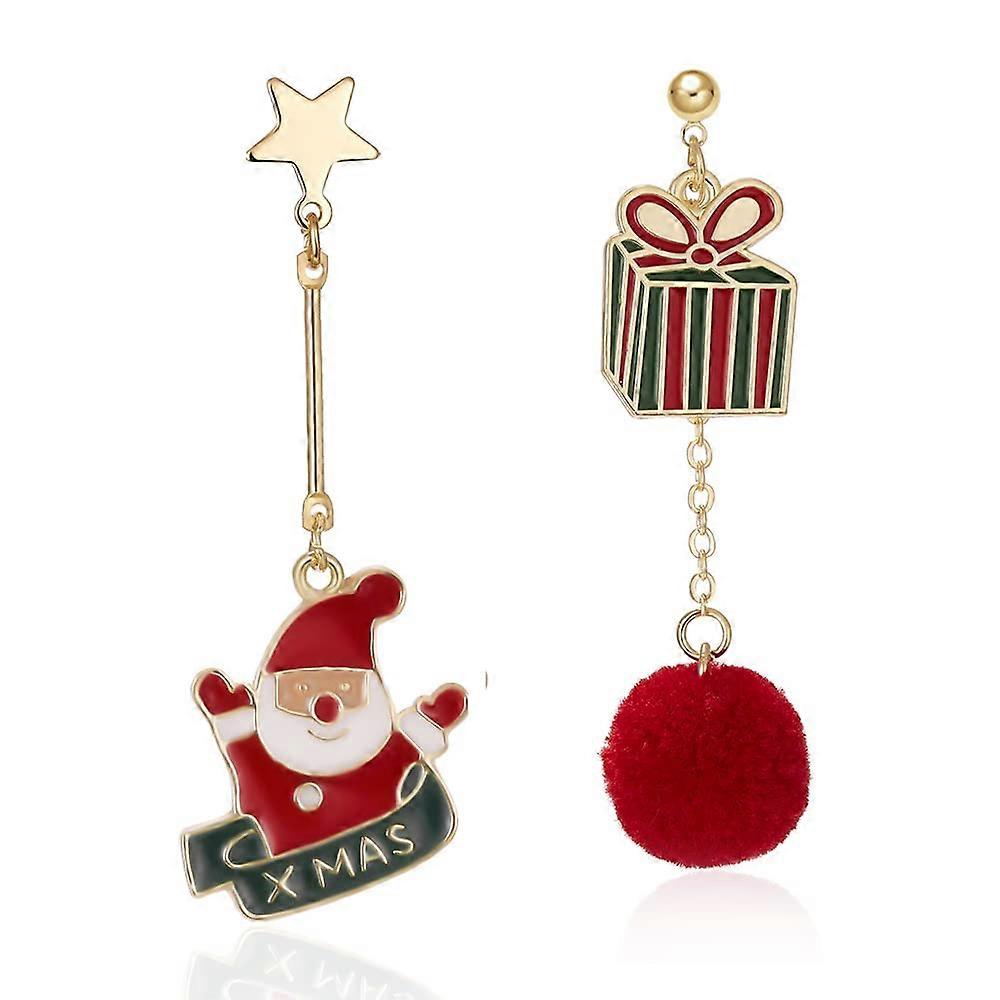 Santa Claus Dangle Hook Earrings Gold Plated Christmas Present Box Red ...