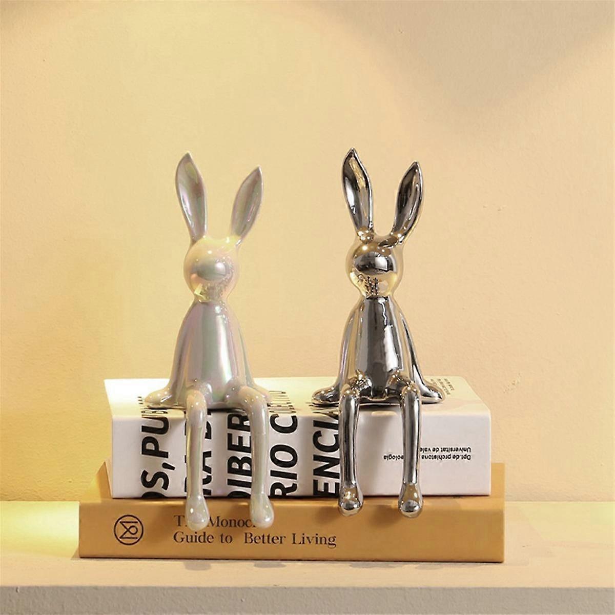 Rabbit Statues Ceramic Crafts Shiny Modern Nordic Animal Figures ...