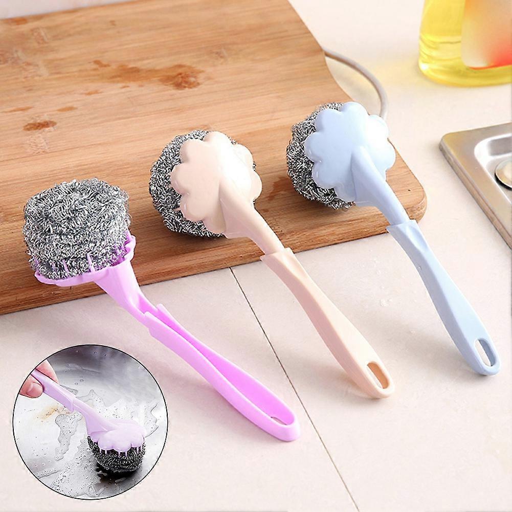 Long Handle Home Kitchen Steel Wire Ball Pot Dish Cleaning Brush ...