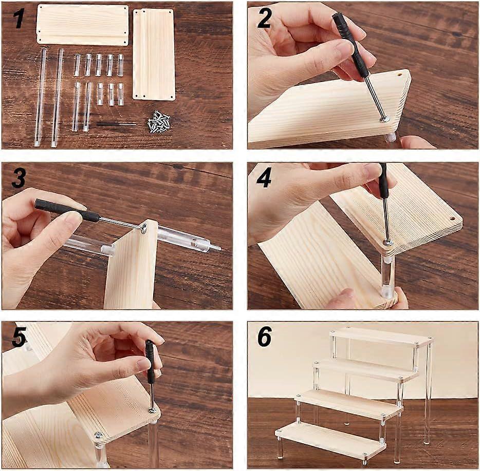 4-Tier Wood Acrylic Display Risers Wooden Showing Stand Clear Display Shelf Jewelry Displays ...