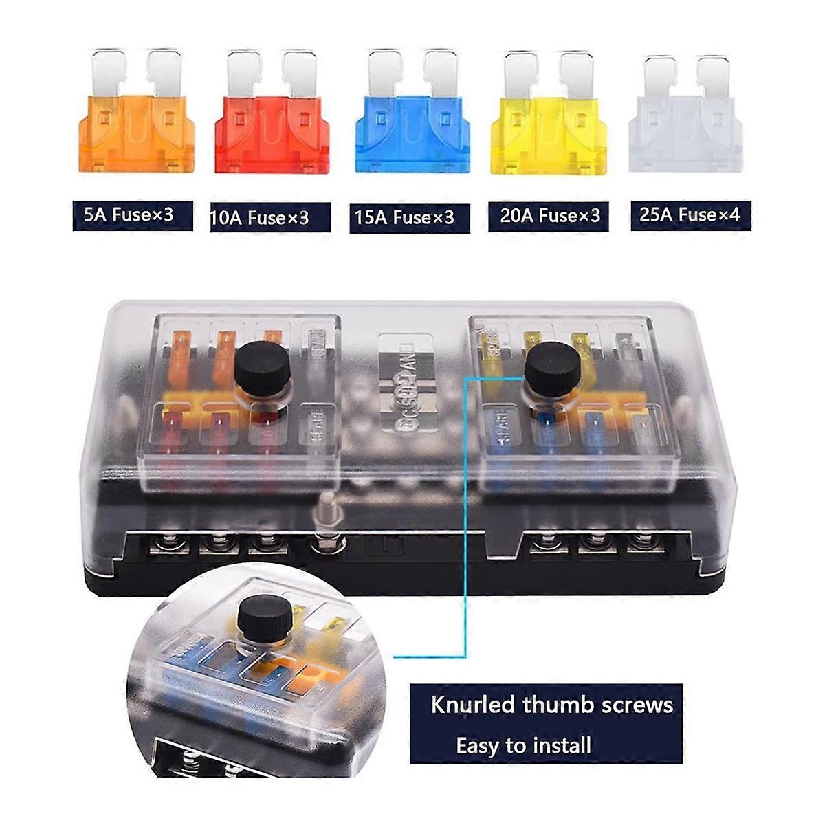 16 Way Fuse Block Blade Fuse Box 12 Circuit Fuse Holder Fuse Block with ...