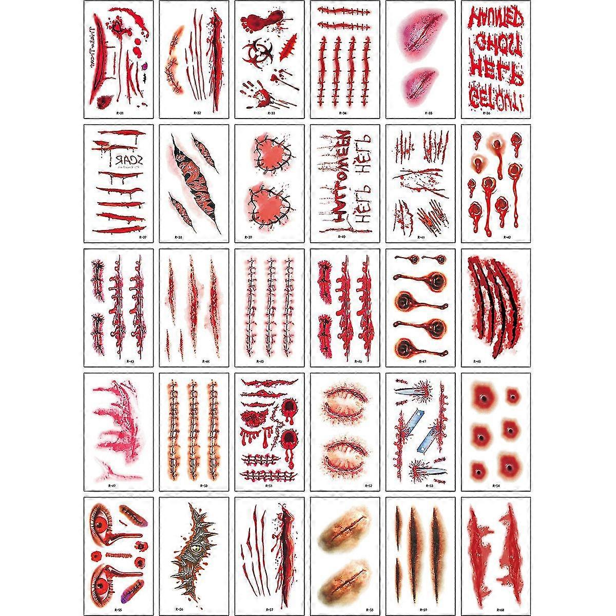 60 Sheets Of Realistic Fake Bloody Wound Stickers Halloween Tattoos ...