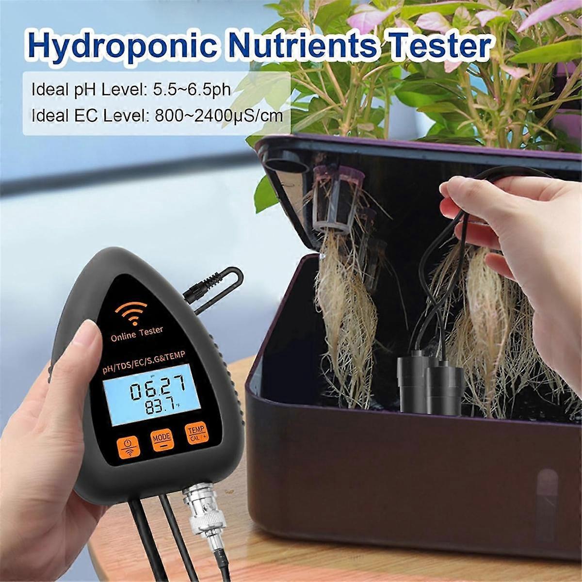 WiFi PH Monitor, Hydroponic PH Meter EC and TDS Tester, 5In1 Hydroponic ...