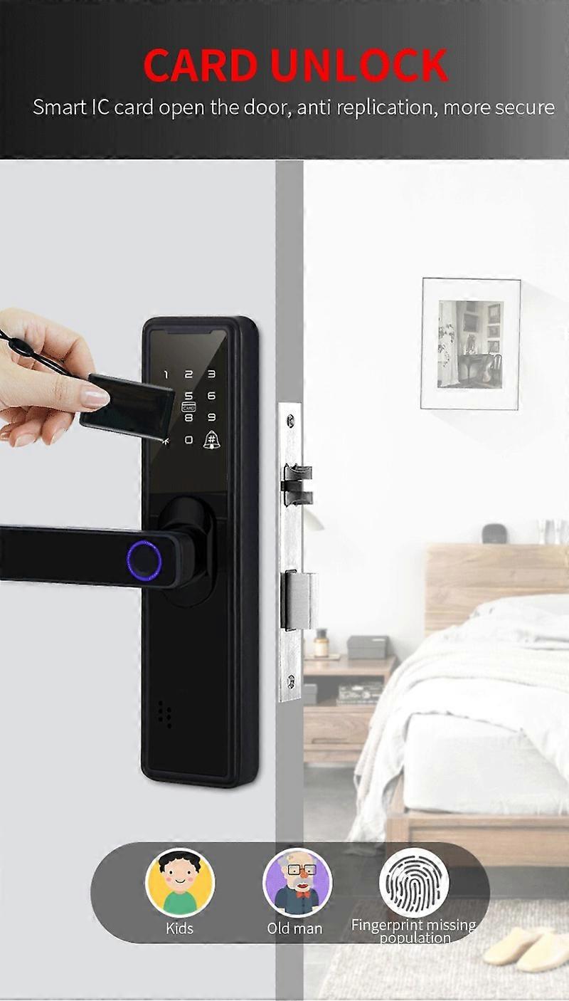 Tuya Wifi Electronic Smart Door Lock With Biometric Fingerprint / Smart Card / Password / Key ...