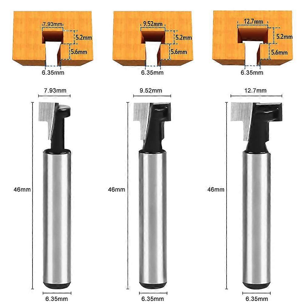 6.35mm T-Slot Cutter,Router Shape Router Bits, 3Pcs (7.93/9.52/12.7mm ...