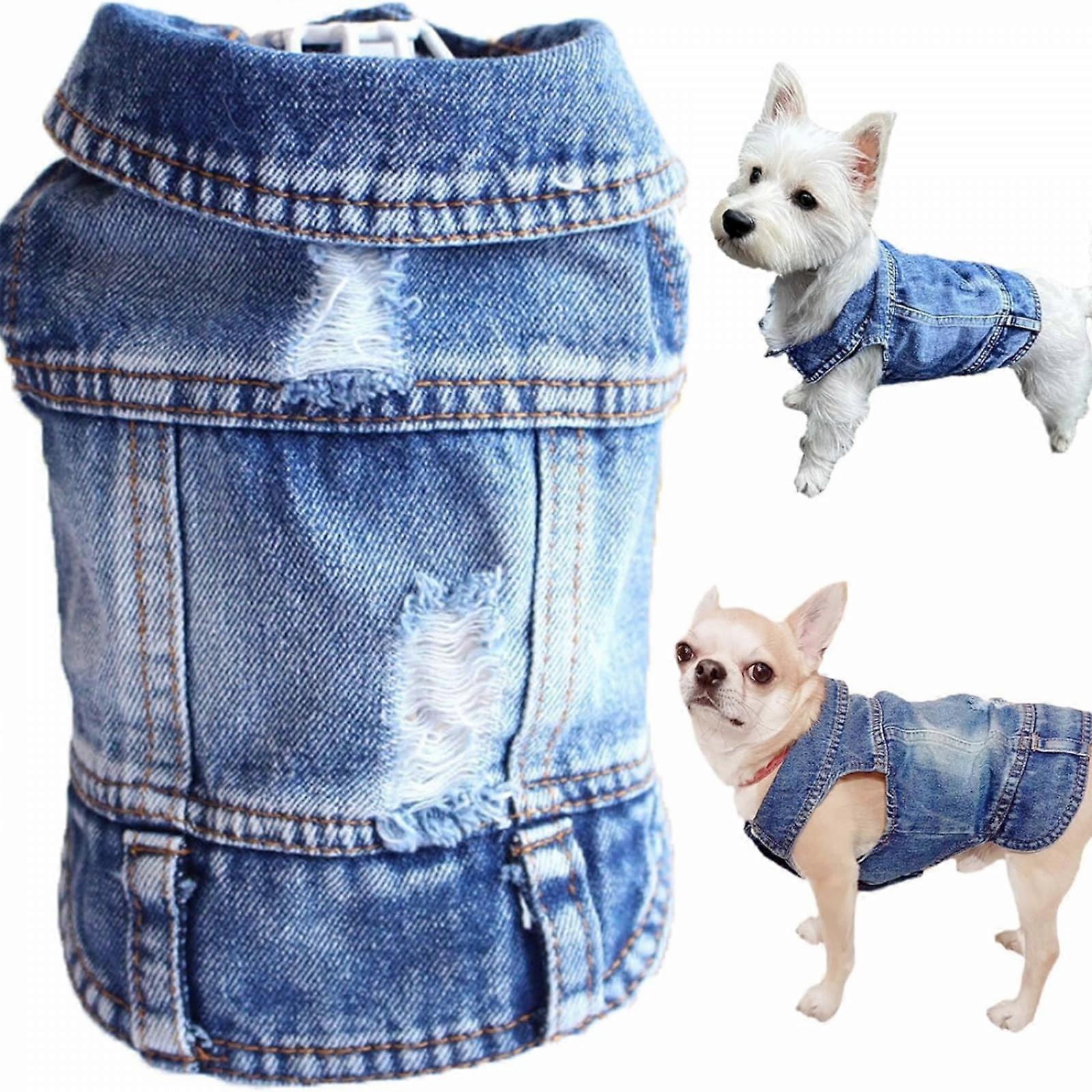 2024 New Dog Denim Jacket, Blue Denim Lapel Vest Jacket Classic Pet ...