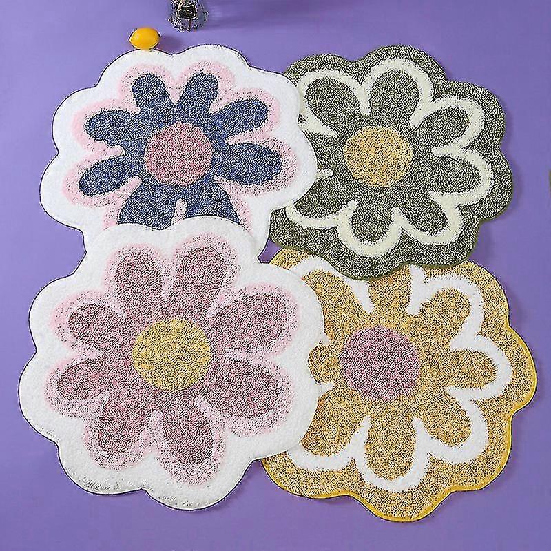 Flower Round Rug Super Soft Flocking Plush Floor Rug Living Room Non ...