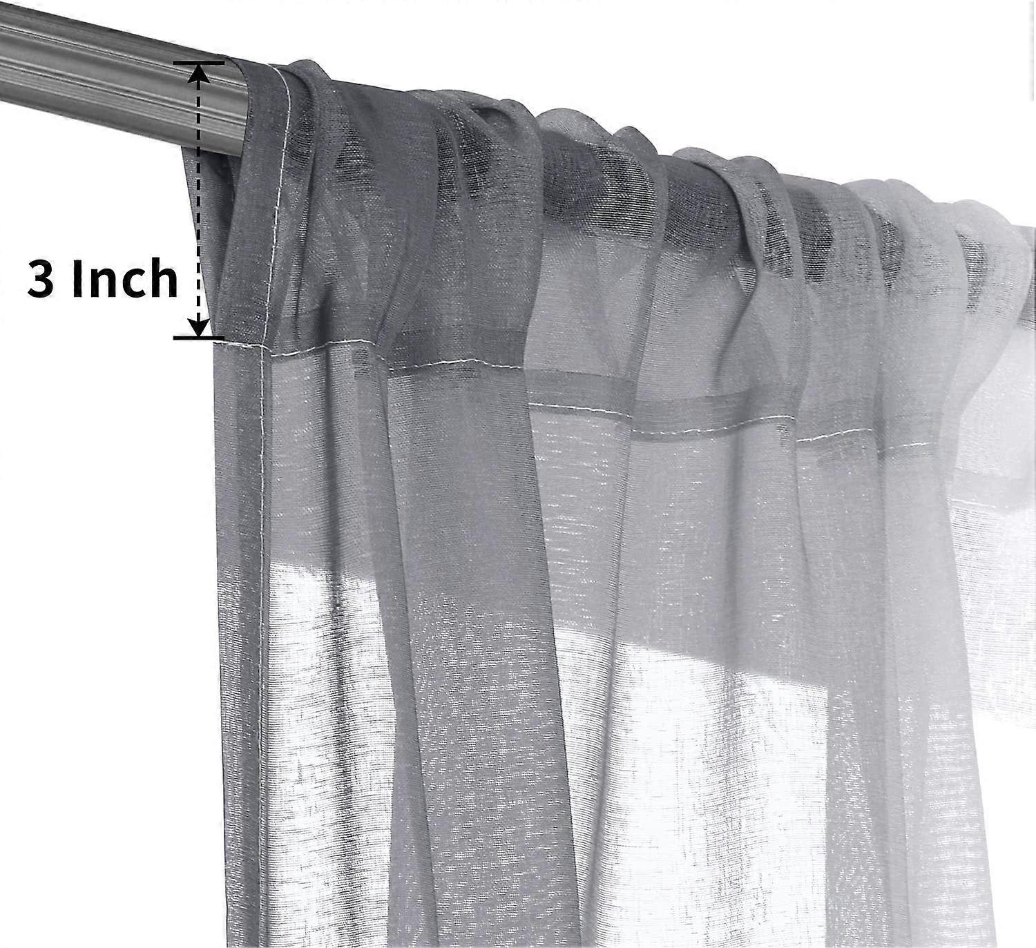 Grey Ombre Faux Linen Sheer Curtains - Semi Voile Gradient Rod Pocket Bedroom and Living | Fruugo UK