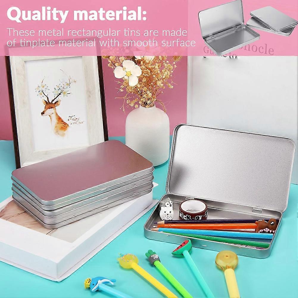 Rectangular Metal Tin Box with Lid Metal Hinged Lid Tin Metal Empty Tin Box Container Silver ...