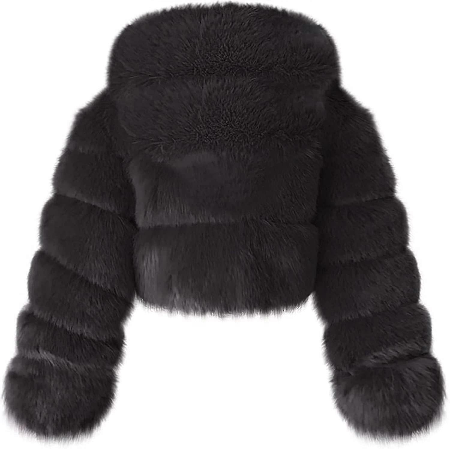 Faux Fur Coat Women With Hood Cropped Bubble Coats Fleece Short Warm Jackets Plus Size Winter ...