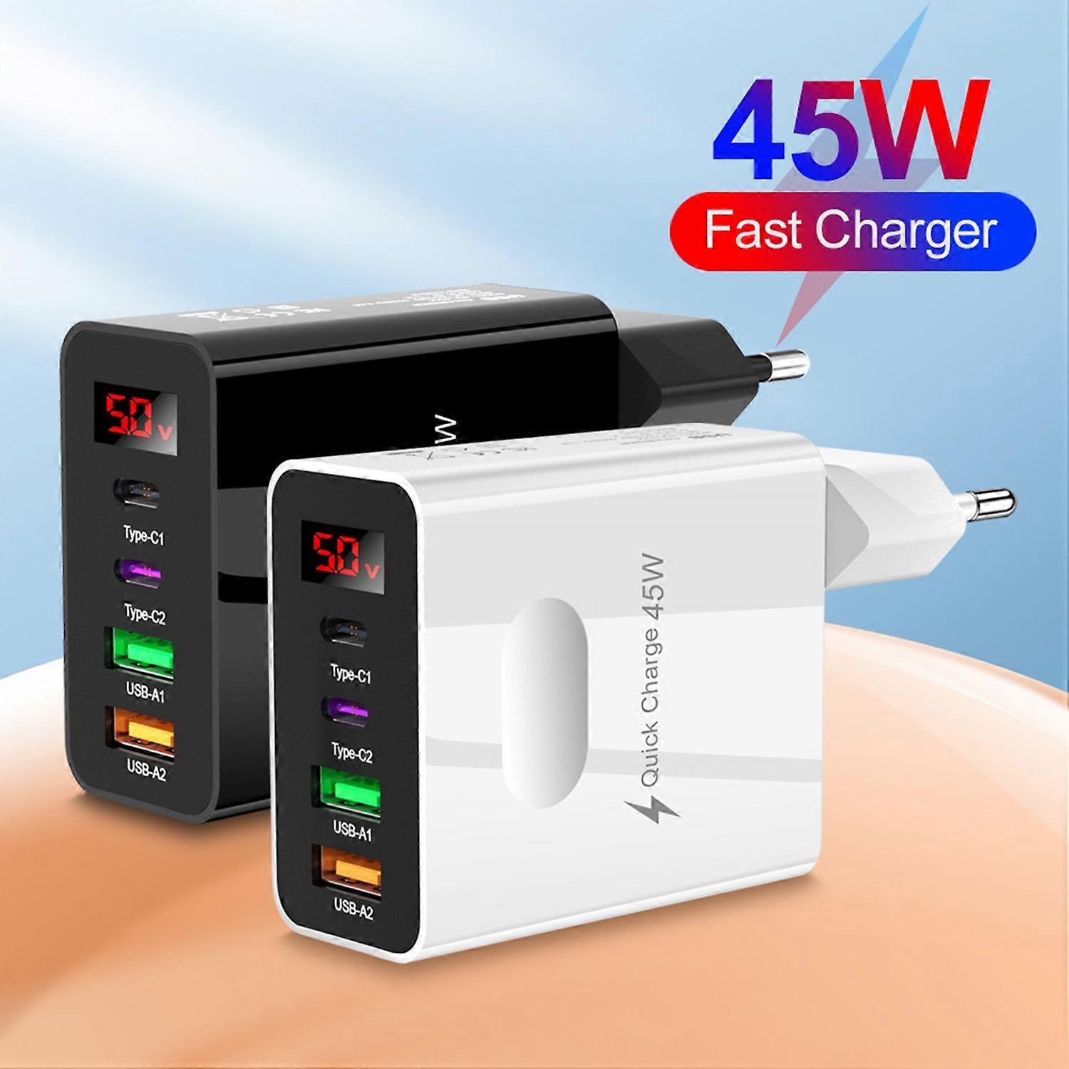 4 Ports Quick Charger Head 2 Type-C 45w Multi Plug Wall Charger 2 USB ...