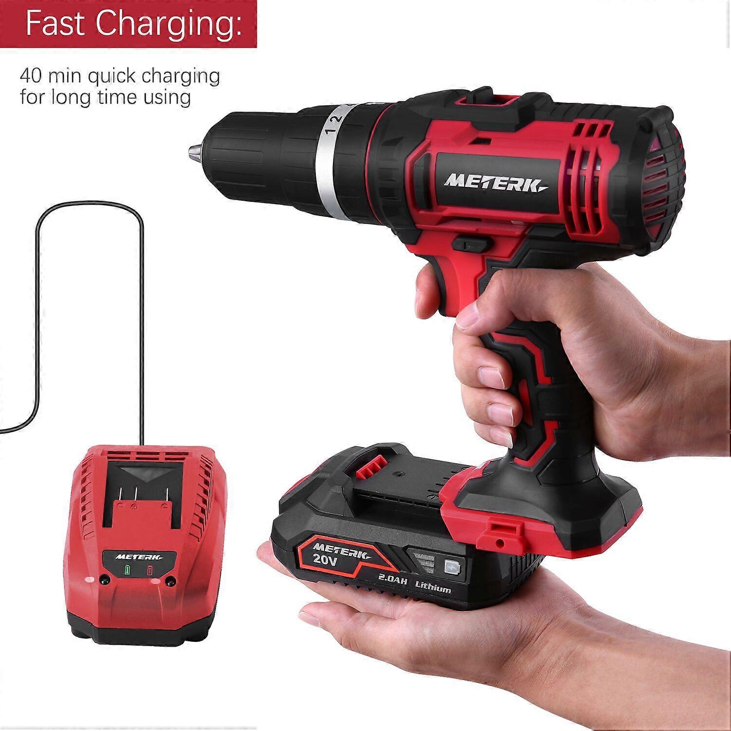 Cordless Drill Driver, 20V Cordless Electric Drill Driver with 1Pcs Li ...