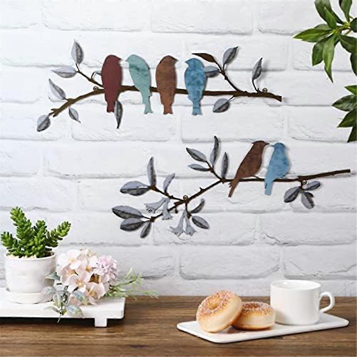 2 Pcs Metal Birds Wall Art Vivid Birds on Branch Metal Birds Wall Decor ...