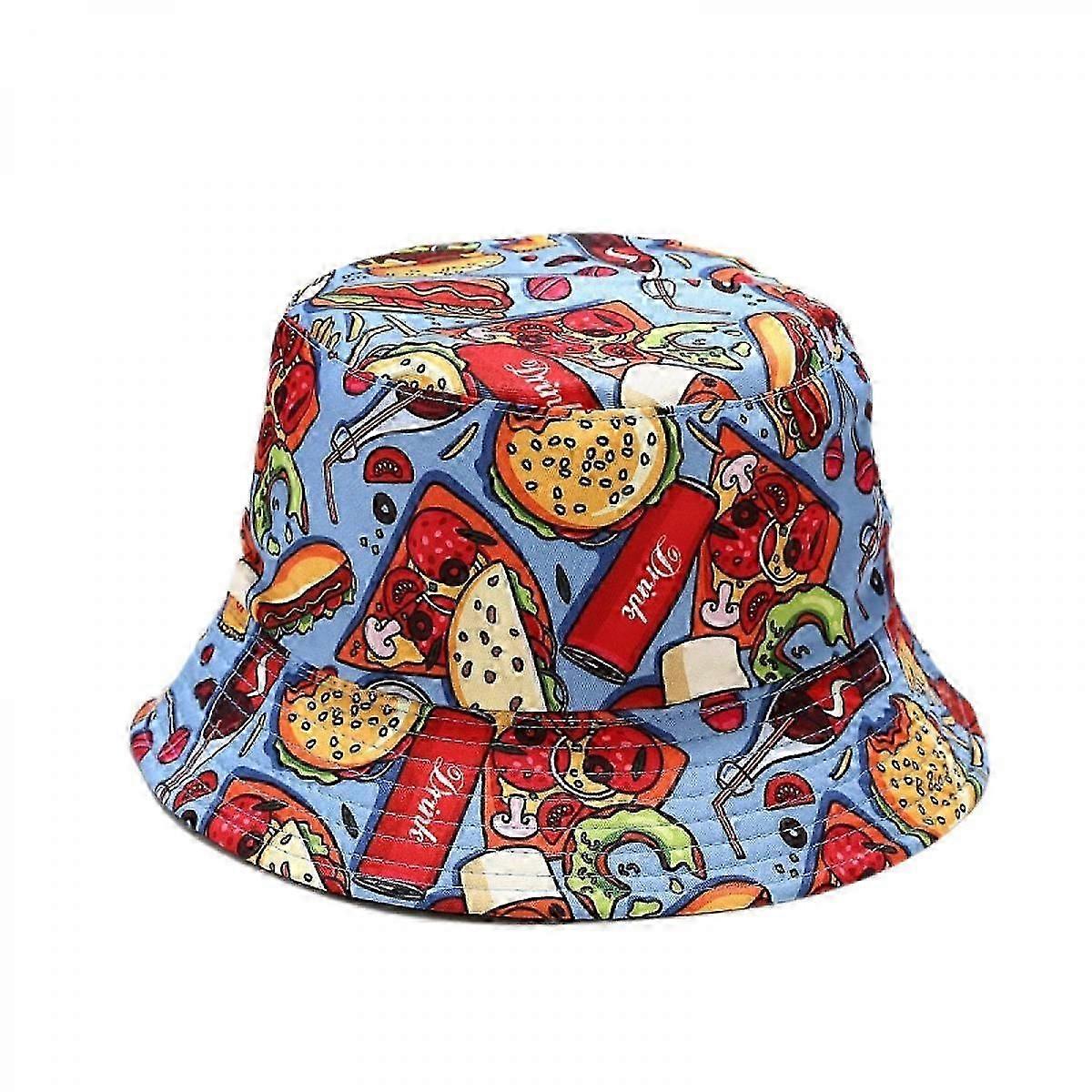Cute Bucket Hat Beach Fisherman Hats For Women, Reversible Double-side-wear Unisex (burger-blue ...