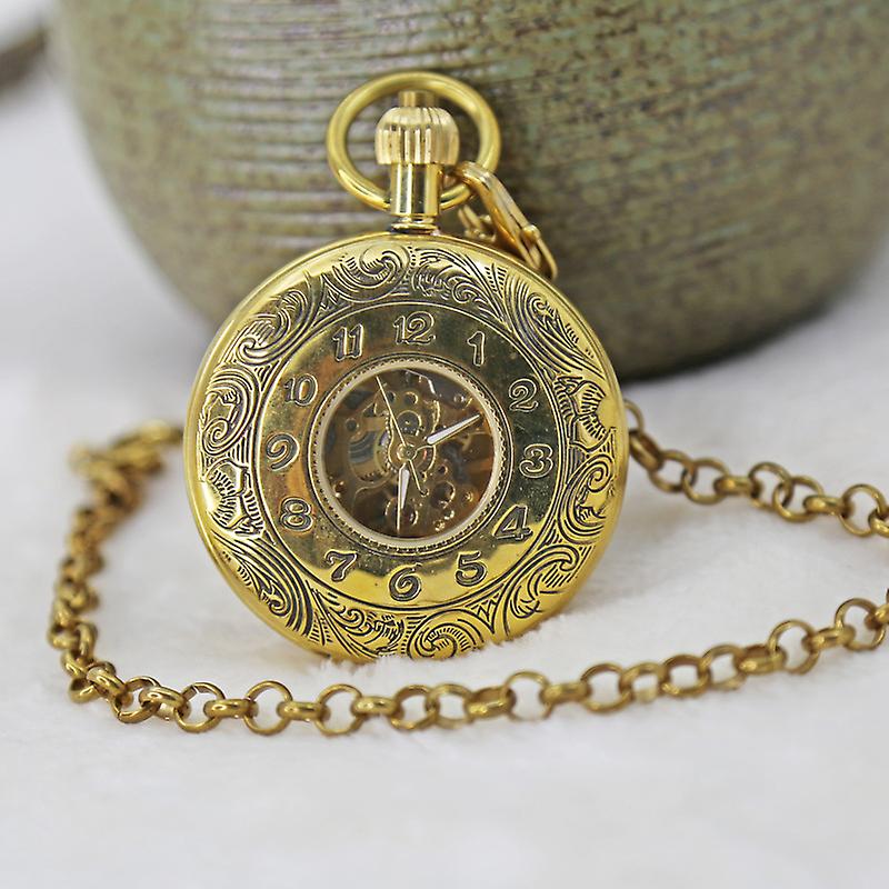 Vintage Gold Steel Pocket Watch Mens Watch with Chain for Father's Day ...