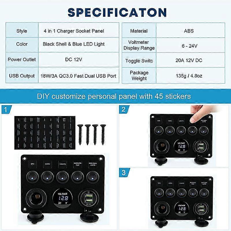 5 Gang Rocker Switch Panel Rocker Switch Panel Electric Boat Car ...