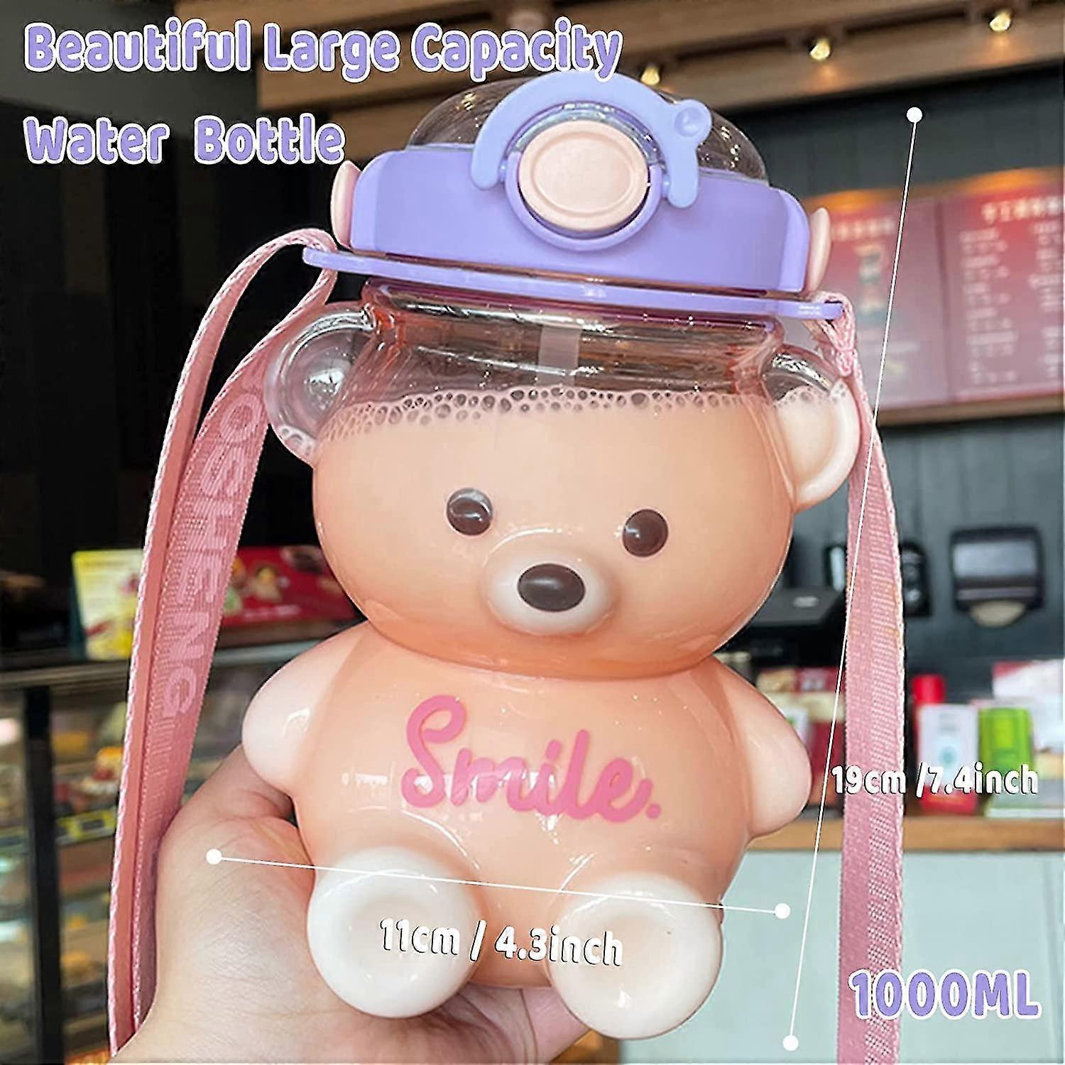 Bear Water Bottle With Straw Water Jug With Adjustable Shoulder Strap ...