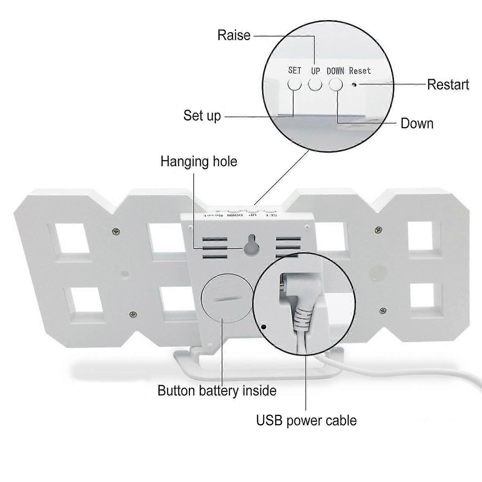 3D LED Digital Clock Wall Deco Glowing Night Mode Adjastable Electronic ...