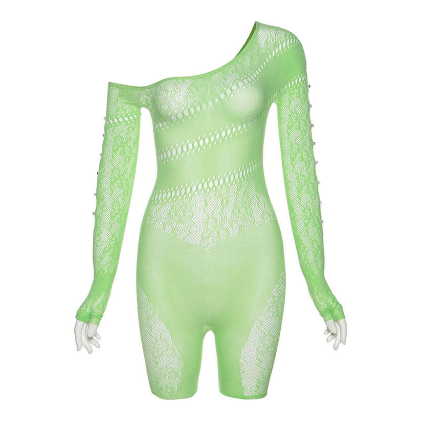 Women Sexy See Through Romper Sheer Mesh Long Sleeve Hollow Out Rompers ...