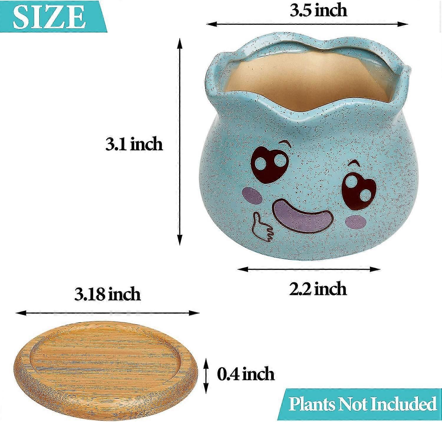 Ceramic Flower Pot With Bamboo Tray And Cute Emoticon Decor, Cute ...