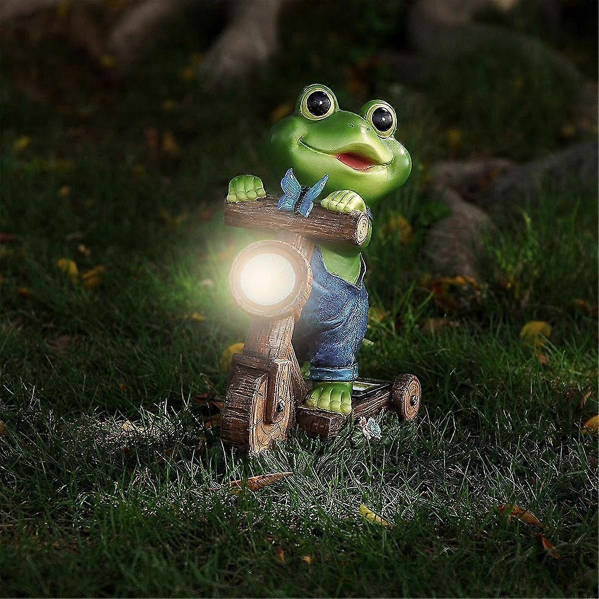 Frog Cycling Model Garden Solar Frog Decorations Frog With Solar Lamps ...