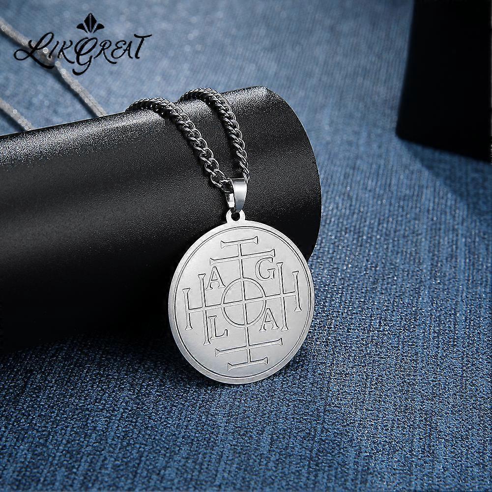 Stainless Steel Men Necklace Wheel of Fortune Protection Seal AGLA ...