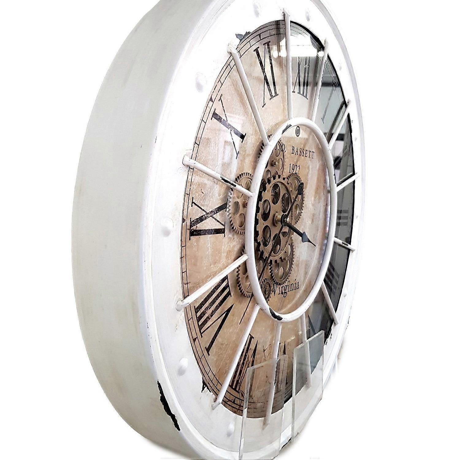 Round 60cm Bassett Industrial moving cogs wall clock - white | Fruugo UK