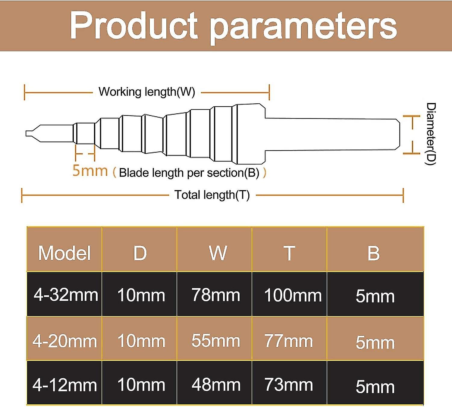 Hss 3-piece Step Drill Set Spiral Groove Peeling Drill Drill Cone Drill ...
