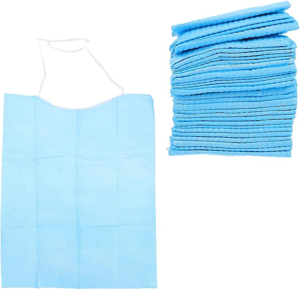 60Pcs Disposable Adult Bibs Disposable Adult Tie- Back Poly Bibs Blue ...