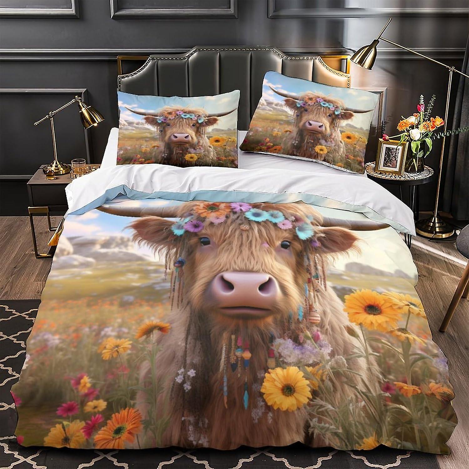 EKENOZ Highland Cow Duvet Cover Set 3 Piece SetEasy Care And Super Soft ...