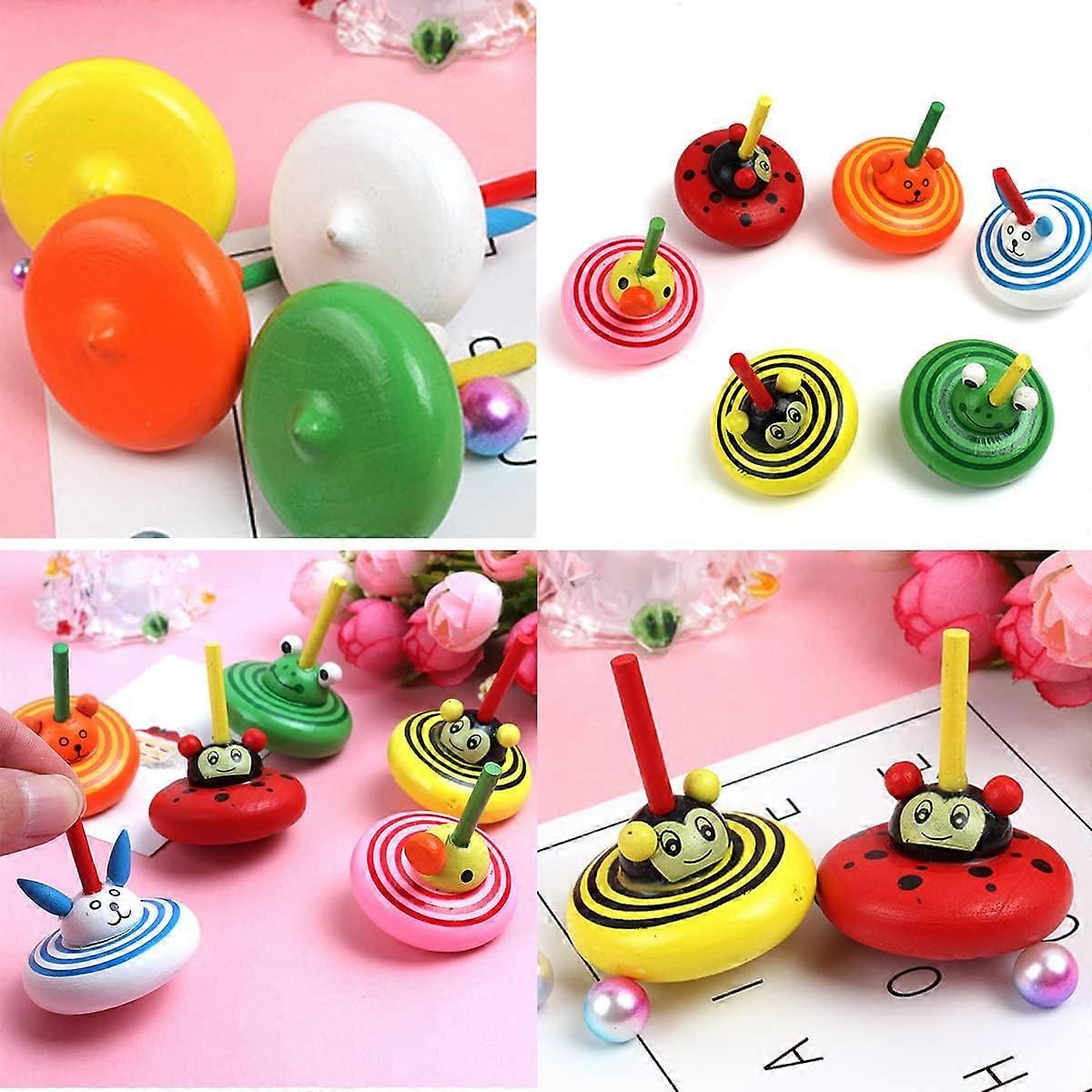 10PCS Small Wooden Spinning Top,Mini Spinning Top Colorful Animal Model ...