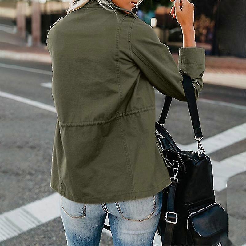 Ladies Snap Buttons Military Jacket Streetwear Fall Coat Long Sleeve ...