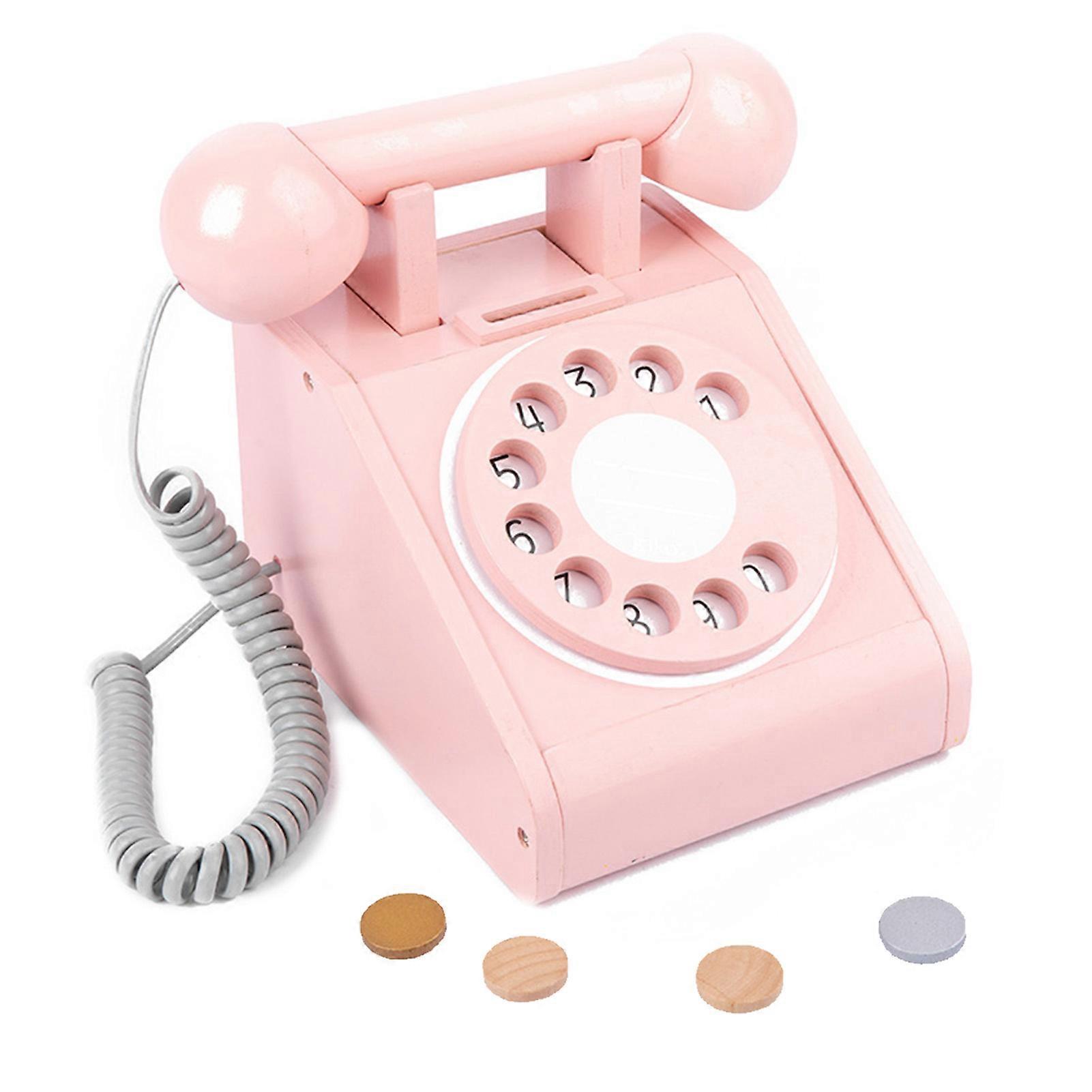 Kid Wooden Playhouse Dial Telephone Toy Interactive Pretend Phone ...