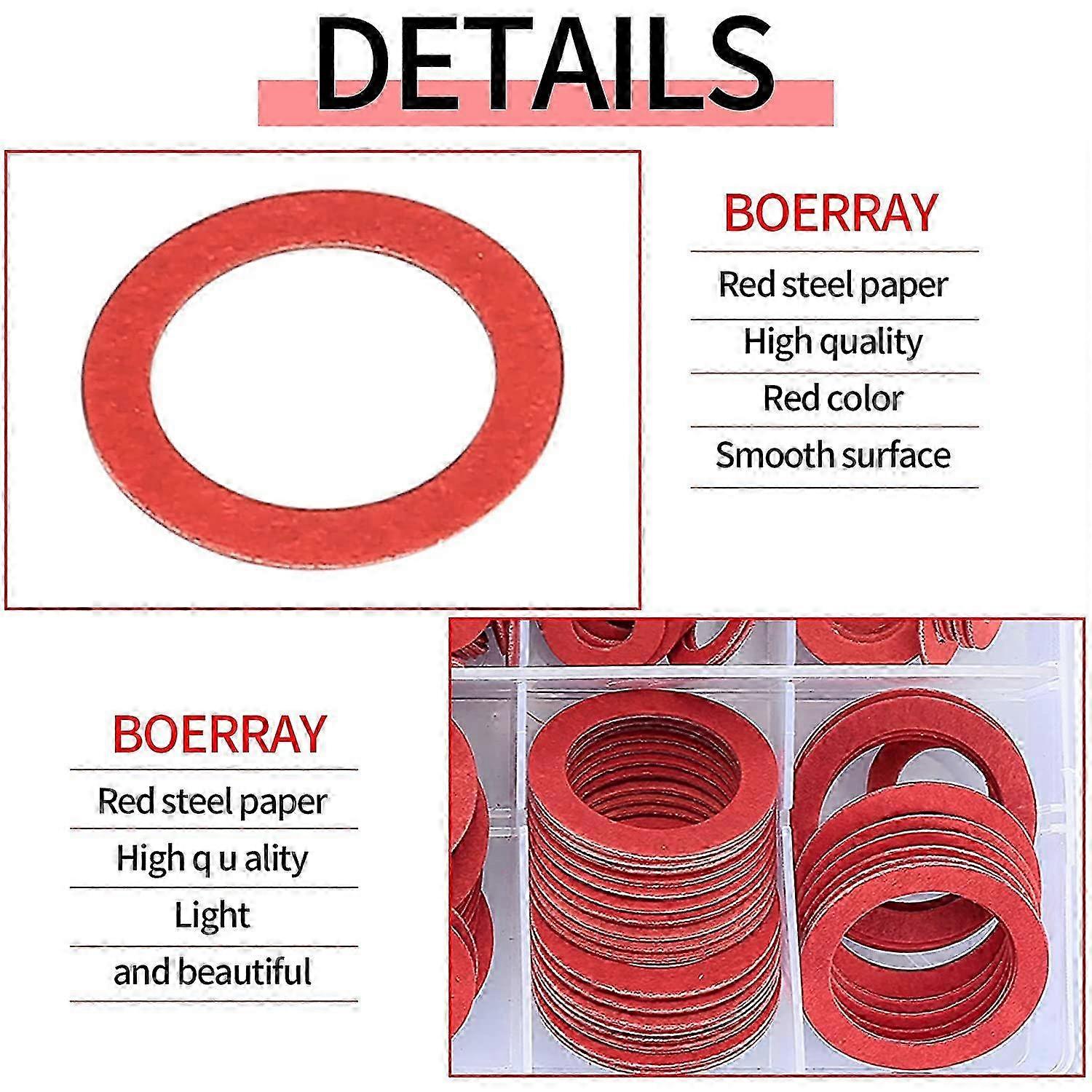 600pcs Fibre Washer Assorted Kit 12 Size Red Steel Paper Fiber Flat ...