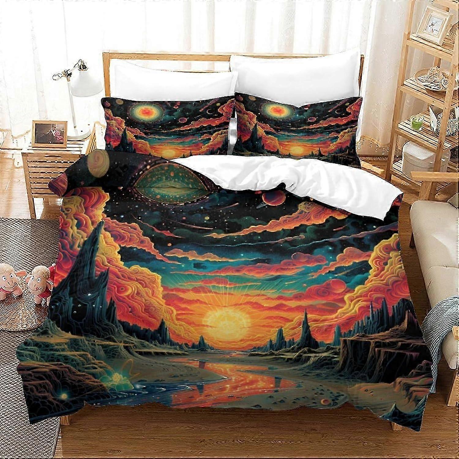 J4075 Bed Sheets Starry River Sunset Three-dimensional Printing Bedding ...
