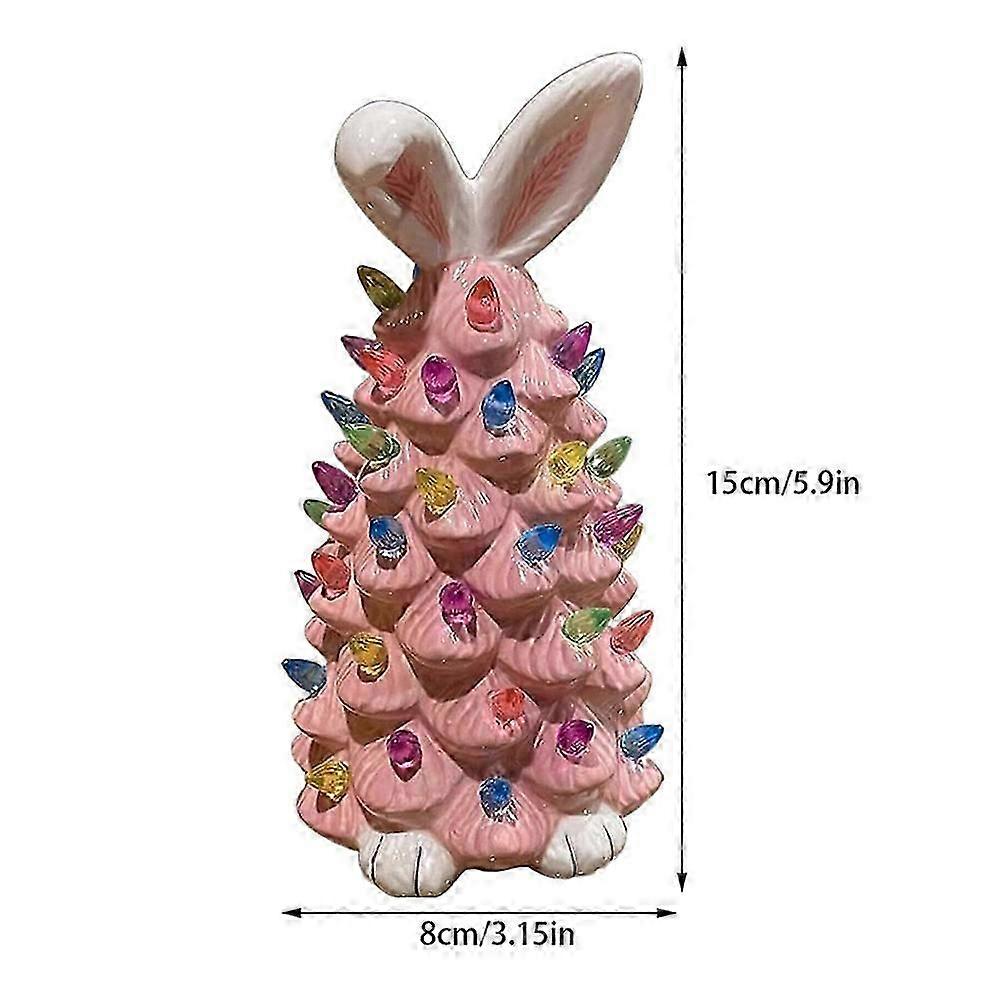 2025 Lighted Easter Bunny Ceramic Tabletop Tree, 5.9inch Pre-Lit Rabbit ...