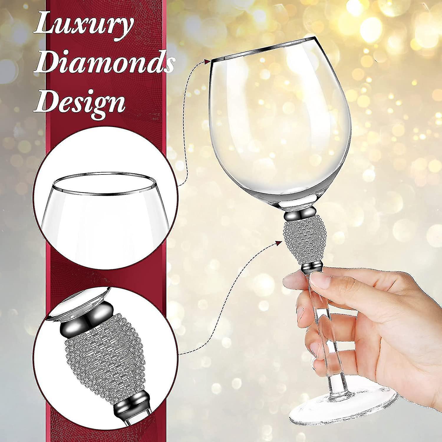 2 Pieces Rhinestone Red Wine Glass With Rim Tulip Shaped Diamond Wine ...