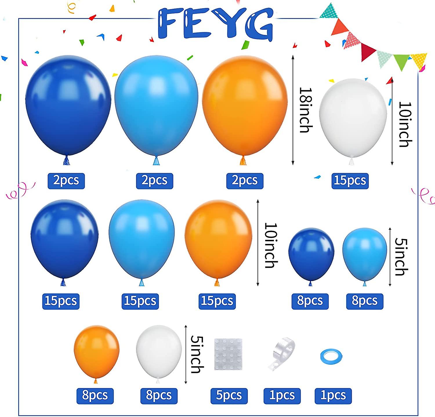 Blue Balloons Garland Kit, Blue Orange Balloon Arch Kit with White ...
