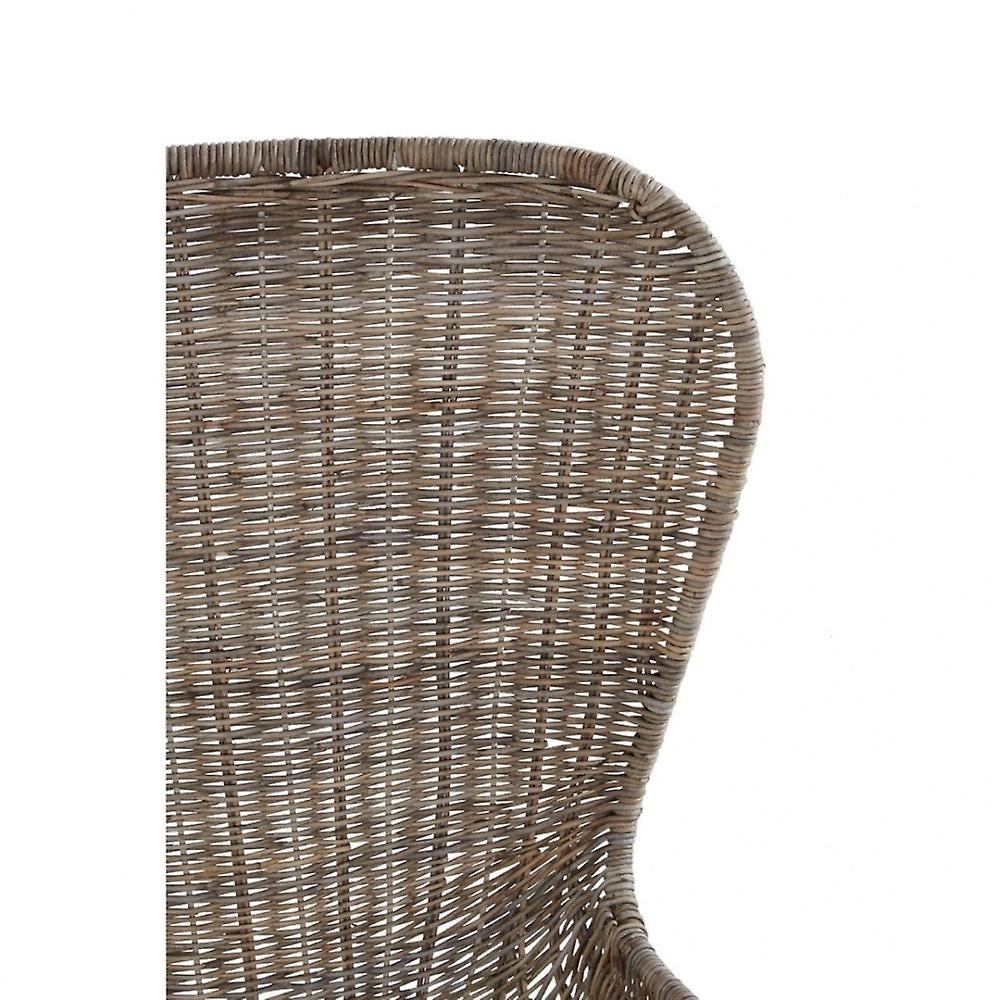 Fusion Living Natural Rattan Curved Lounge Chair With Black Iron Legs ...