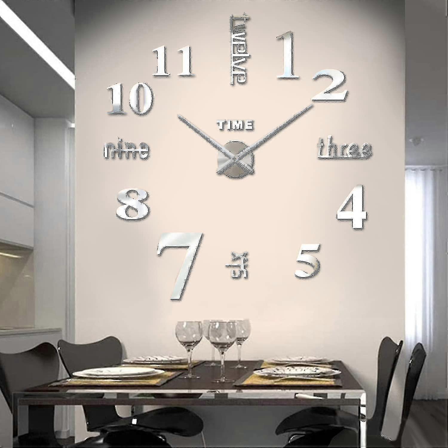 Frameless Diy Wall Clock,3d Surface Mirror Wall Clock Modern Design Large Mute Wall Watches ...
