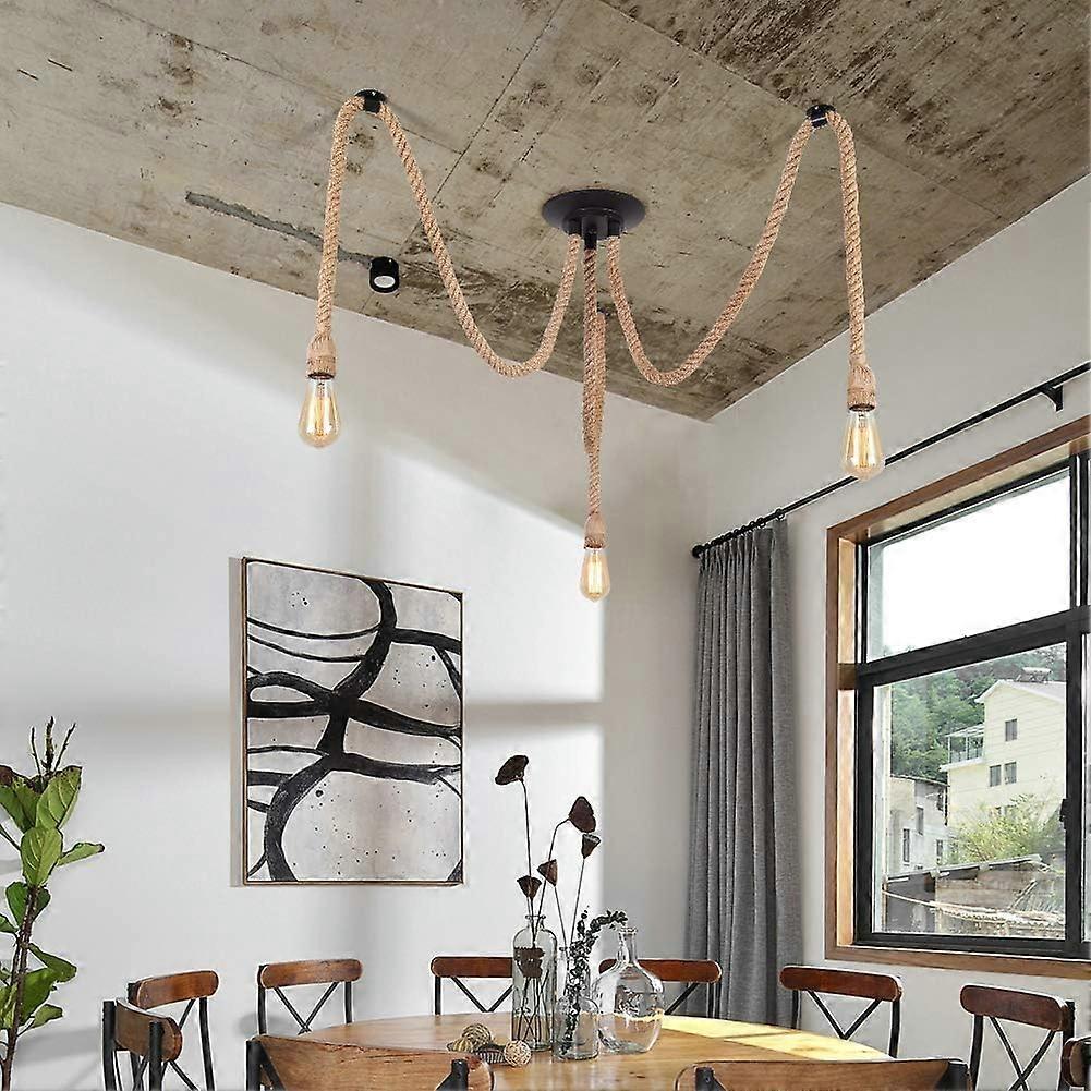 Hanging Rope Hemp Chandelier Lighting Ceiling Light Industrial Vintage ...