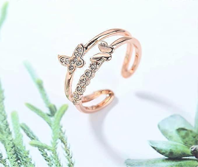 2 Pieces Ring for Women with CZ Crystal & Butterflies, Adjustable Open ...