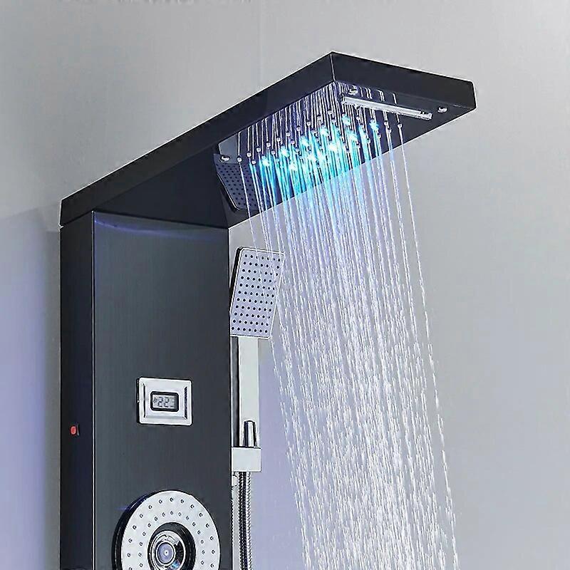 Black LED Rain/Waterfall Head Shower Panel Digital Screen Massage Jets ...