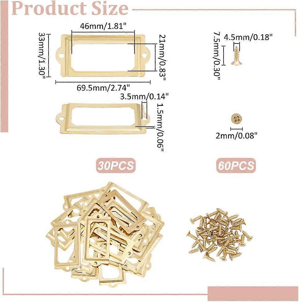 20 Sets 1.29" Golden Label Holder Rectangle Iron Tag Frame Metal Name ...