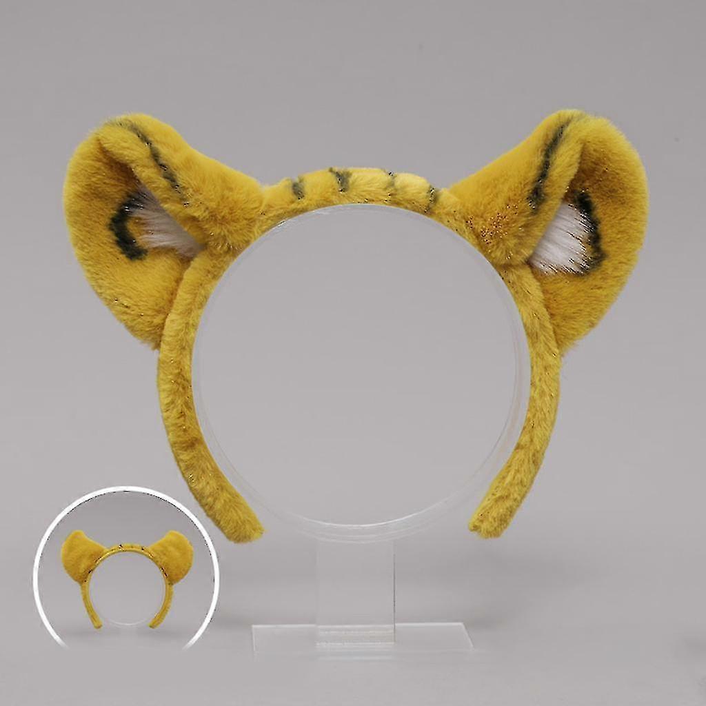 Plush Tiger Ears Headband With Tail Cartoon Headdress Fluffy Cosplay ...