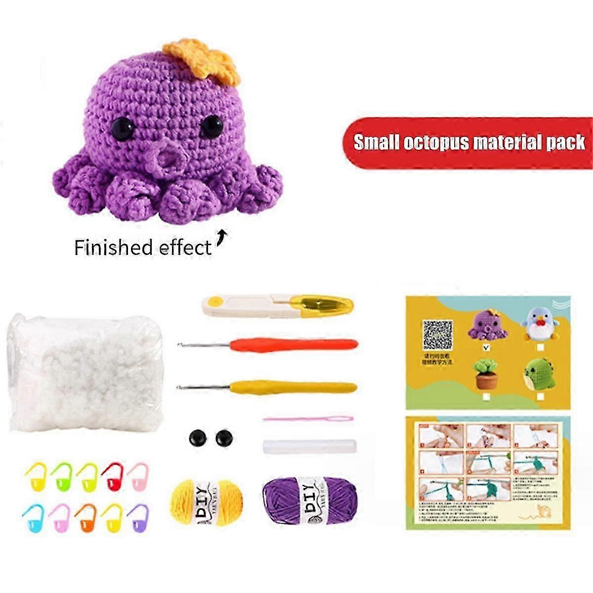 DIY Octopus Crochet Kit with Knitting Yarn Needles Plush Doll Easy for ...