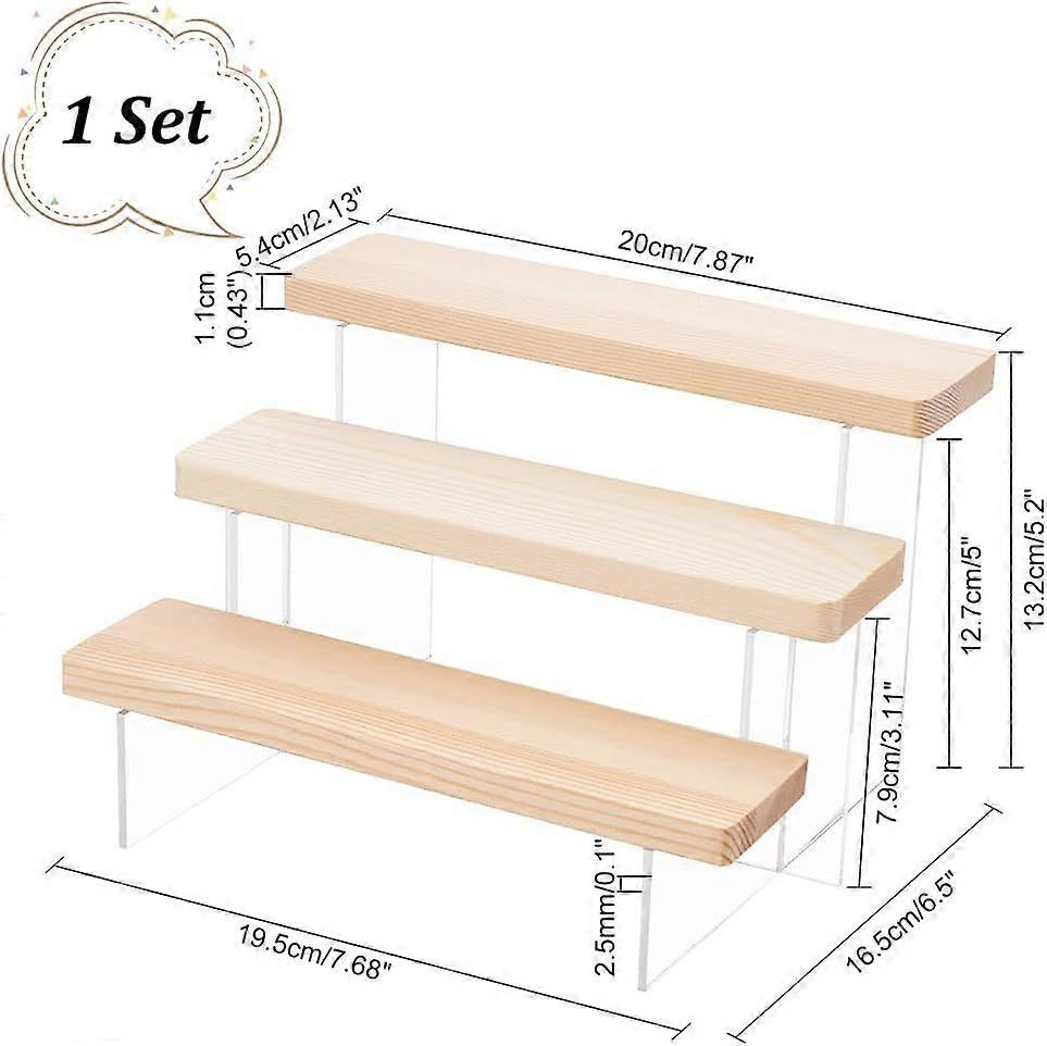 Wood Acrylic Display Stand 3-Tier Rustic Display Case Figures Display ...