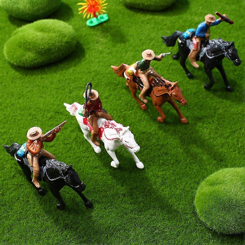 2 Sets Cowboy Action Figures with Horse Toys Realistic Farm Animal ...