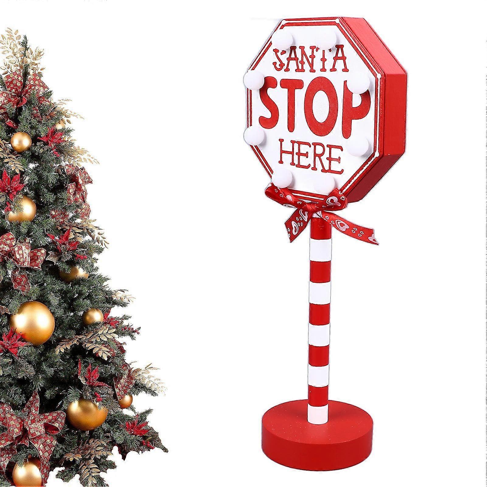 Christmas Stop Here Decor Metal Solid Wood LED Delicate Santa Stop Here ...